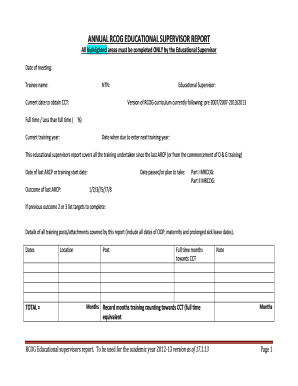 Fillable Online ANNUAL RCOG EDUCATIONAL SUPERVISOR REPORT Fax Email ...