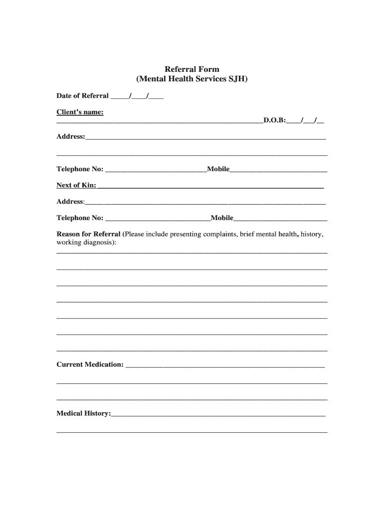 Mental Health Referral Form - Blank Fillable Template | Fill Out, Print ...