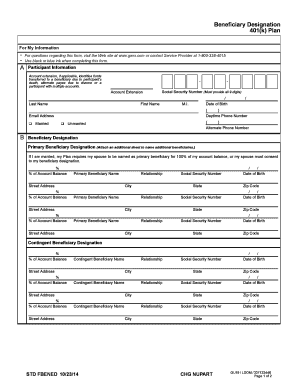 Fillable Online Beneficiary Designation 401k Plan - bsgi401kcom Fax ...