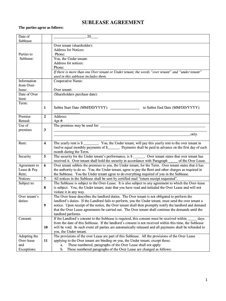 Fillable Online 710 WEA Sublease AgreementJan2010 Fax Email Print - pdfFiller