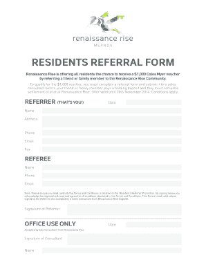 Fillable Online RESIDENTS REFERRAL FORM - Renaissance Rise Mernda Fax ...