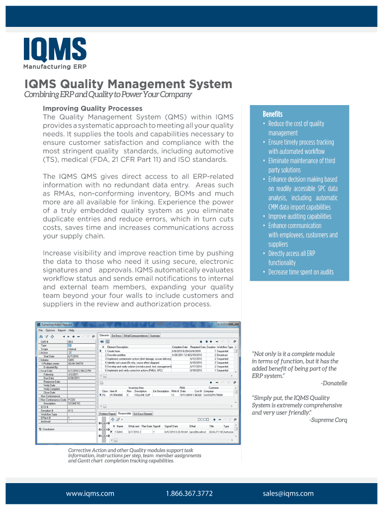 Fillable Online IQMS Quality Management System Fax Email Print - pdfFiller