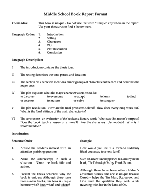 Fillable Online Middle School Book Report Format Fax Email Print ...