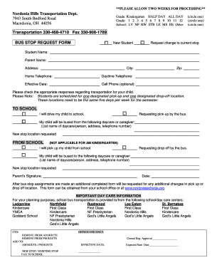 Fillable Online Transportation Bus Stop Change Request Form - Nordonia ...