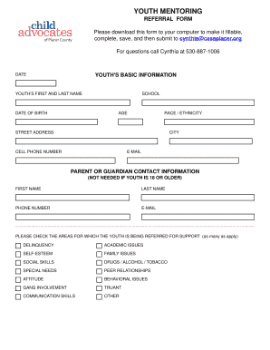 Fillable Online casaplacer YOUTH MENTORING Fax Email Print - pdfFiller