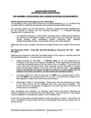 Fillable Online gw city vancouver bc Occupant load calculation package ...