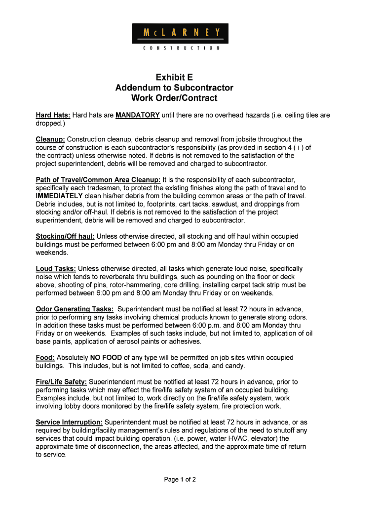 Fillable Online Addendum to Subcontractor Fax Email Print - pdfFiller