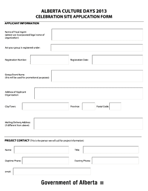 Fillable Online culture alberta Alberta culture days b2013b celebration ...