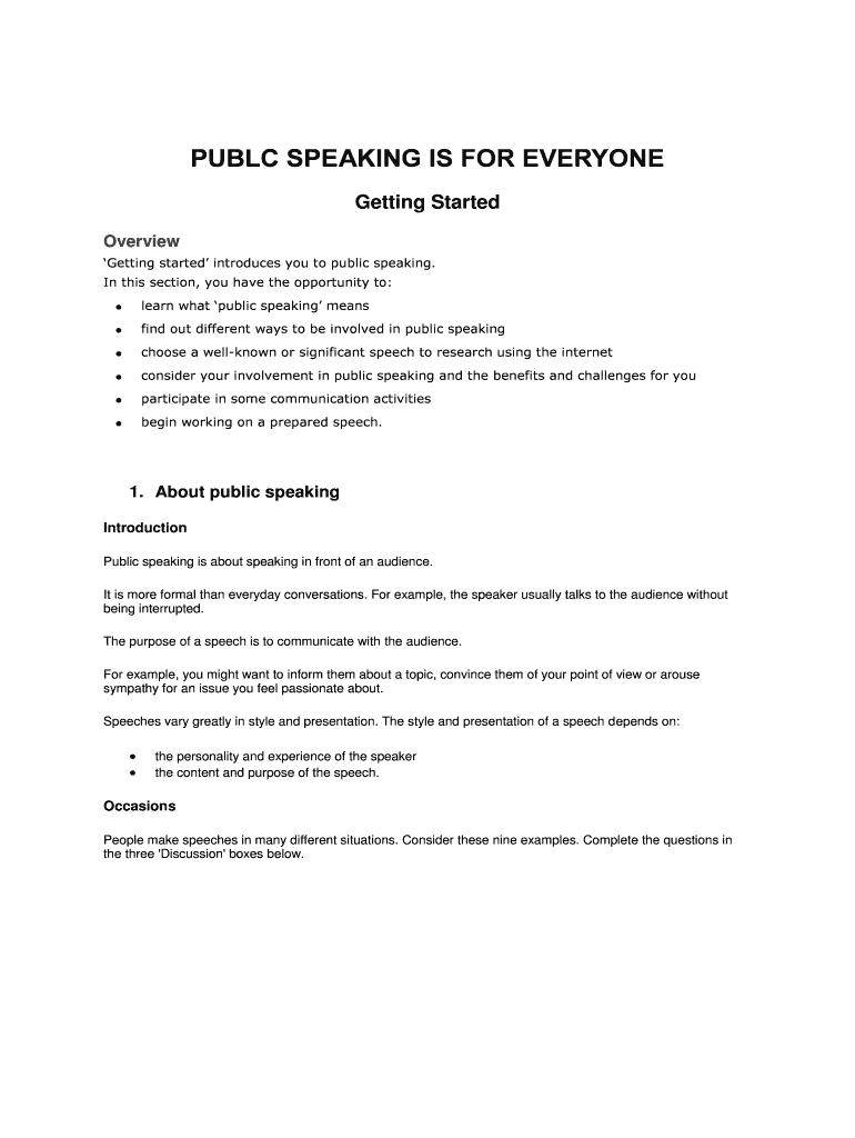 Fillable Online About Public Speaking - The Arts Unit Fax Email Print ...