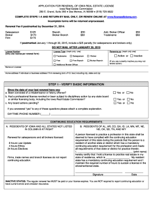 Fillable Online APPLICATION FOR RENEWAL OF IOWA REAL ESTATE LICENSE Fax ...