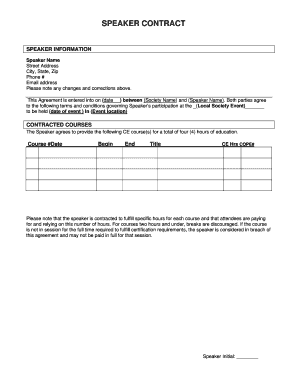Fillable Online coavision Sample Speaker Contract Fax Email Print ...