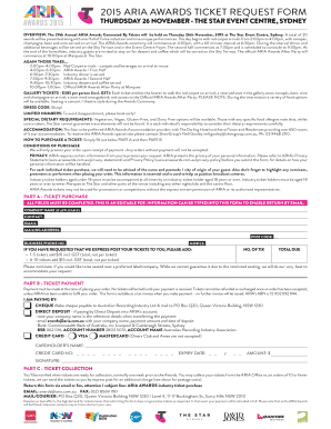 Fillable Online 20I5 ARIA AWARDS TICKET REQUEST FORM Fax Email Print ...