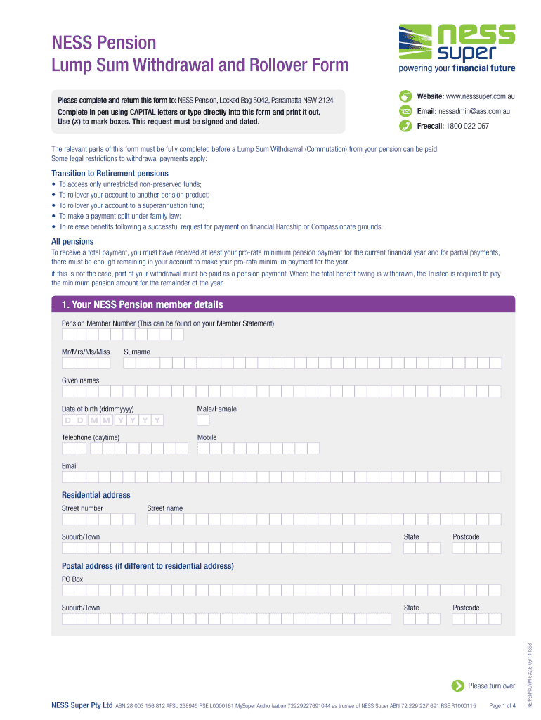 Fillable Online NESS Pension Lump Sum Withdrawal and Rollover Form Fax ...