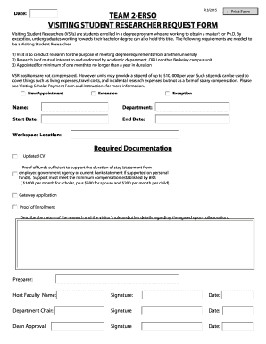Fillable Online Visiting Student Researcher Appointment Form - ERSO Fax ...