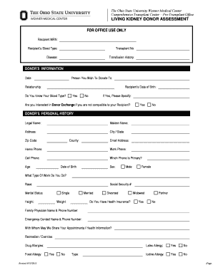 Fillable Online Donor Assessment Form - The Ohio State University ...