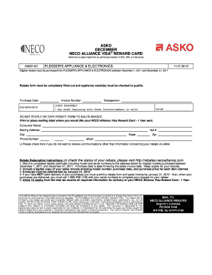 Fillable Online Asko december neco alliance visa reward card ...