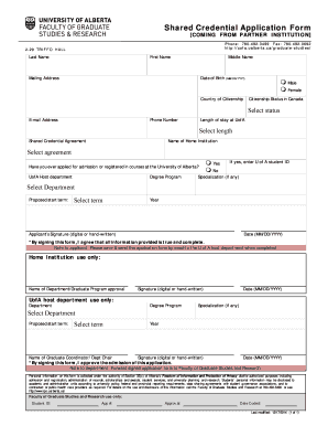 Fillable Online uofa ualberta Shared Credential bApplicationb Form ...