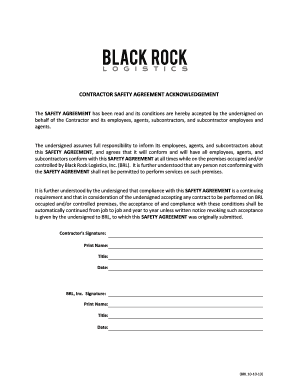 Fillable Online blackrock-logistics Contractor Safety Agreement ...