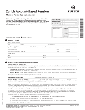 Fillable Online Member Advice Fee Authorisation Form - Zurich Fax Email ...