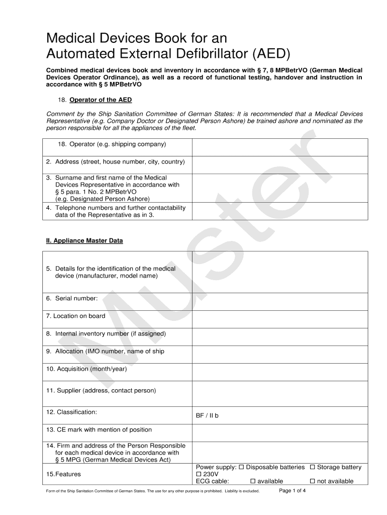 Fillable Online emden Medical Devices Book for an Automated External Defibrillator AED - emden ...