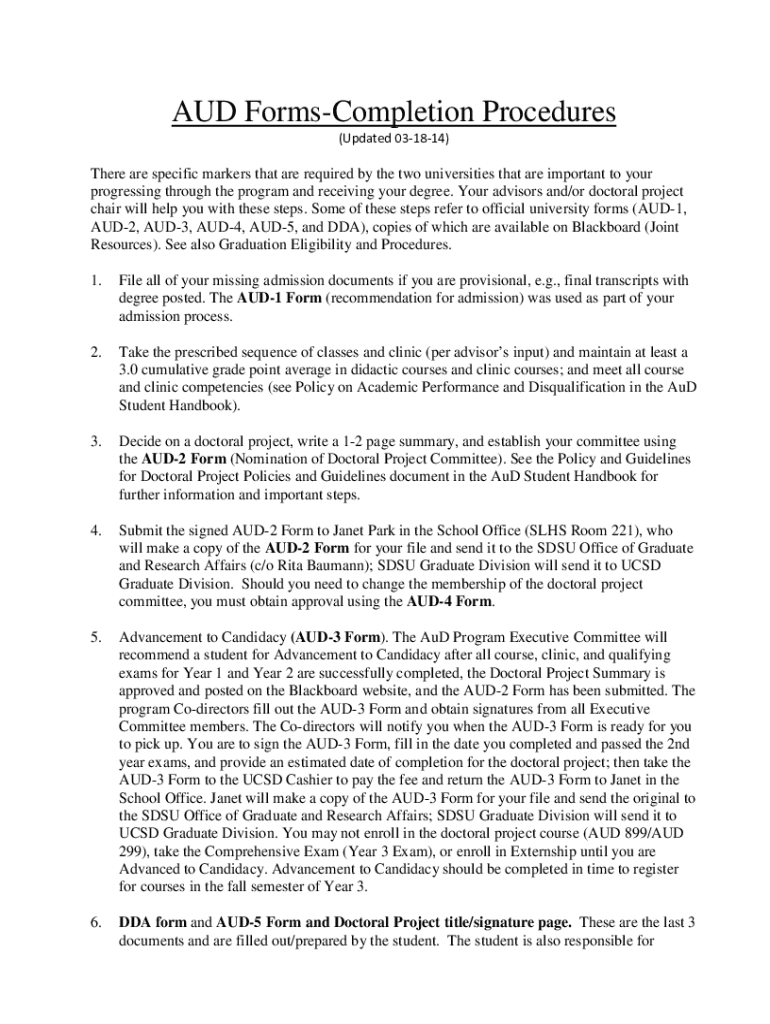 Fillable Online slhs sdsu AUD Forms-Completion Procedures FINAL 031814 ...