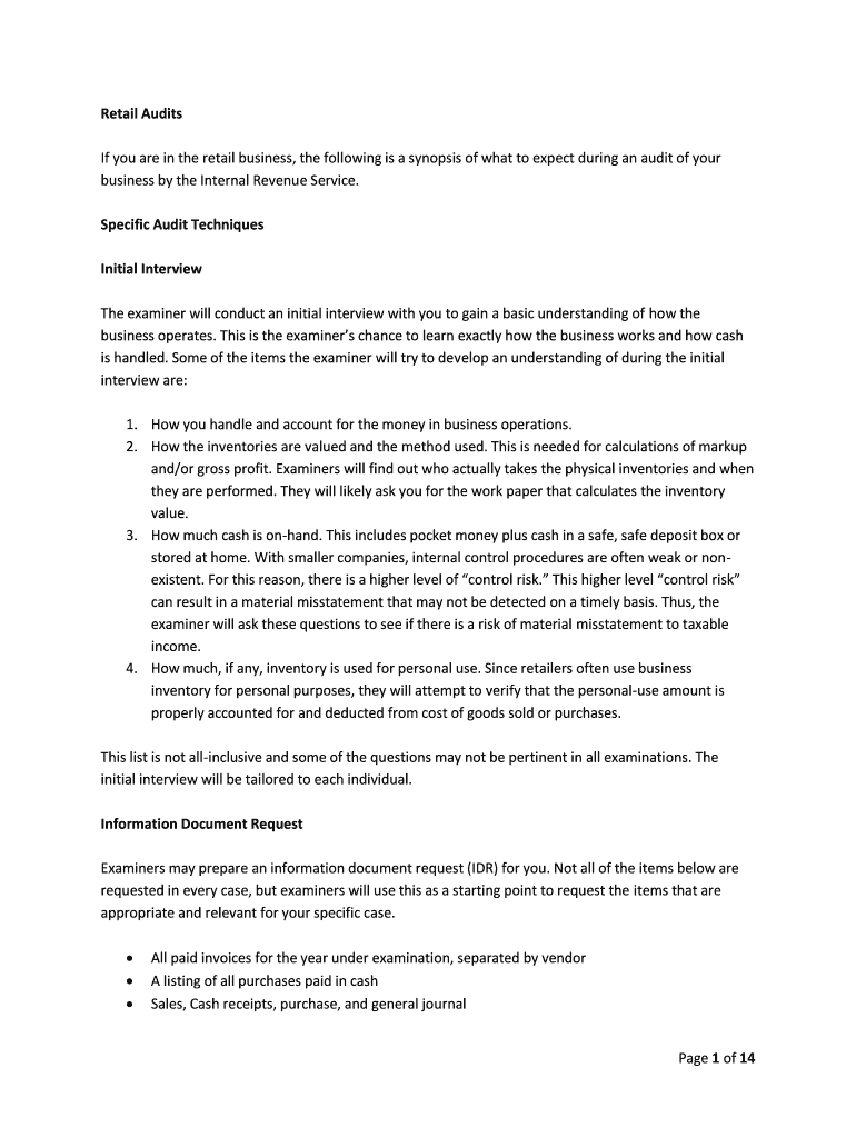 Fillable Online Retail Audits Fax Email Print - pdfFiller