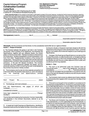 Fillable Online 202and811guide Capital Advance Program Construction Contract Lump Sum - HUD Fax ...