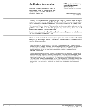 Fillable Online 202and811guide Certificate of Incorporation - HUD - 202and811guide Fax Email ...