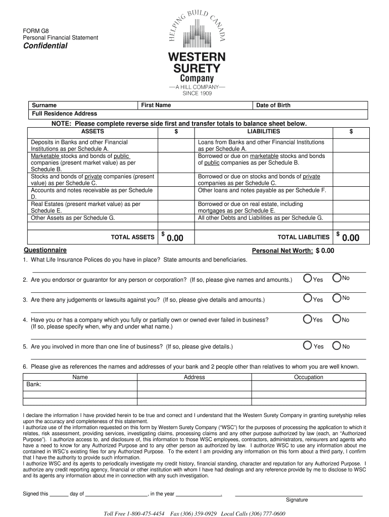 Fillable Online westernsurety Personal Net Worth Statement - Western ...