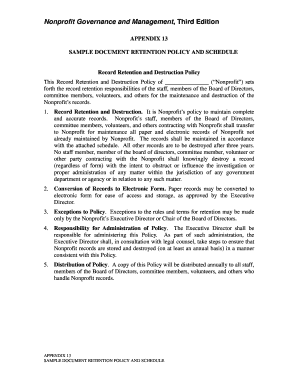 Fillable Online SAMPLE DOCUMENT RETENTION POLICY AND SCHEDULE Fax Email ...