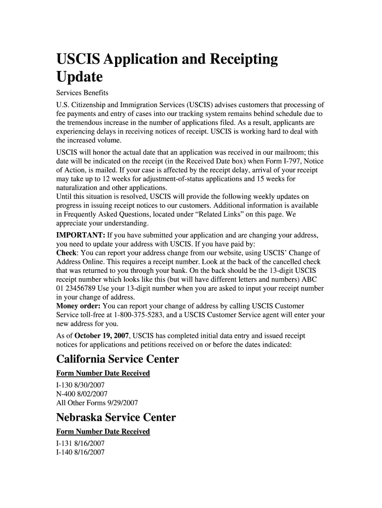 Fillable Online USCIS Application and Receipting Fax Email Print ...