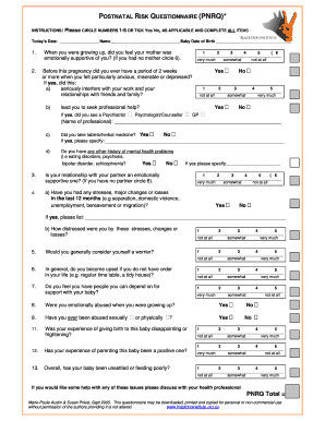 Fillable Online Postnatal Risk Questionnaire Postnatal Risk ...