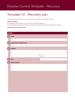 Fillable Online Disaster Control Template - Recovery Template 10 ...