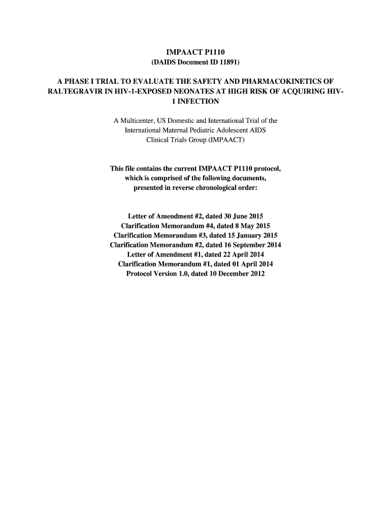 Fillable Online impaactnetwork P1110 Protocol V1 (10 Dec 2012) with CM ...