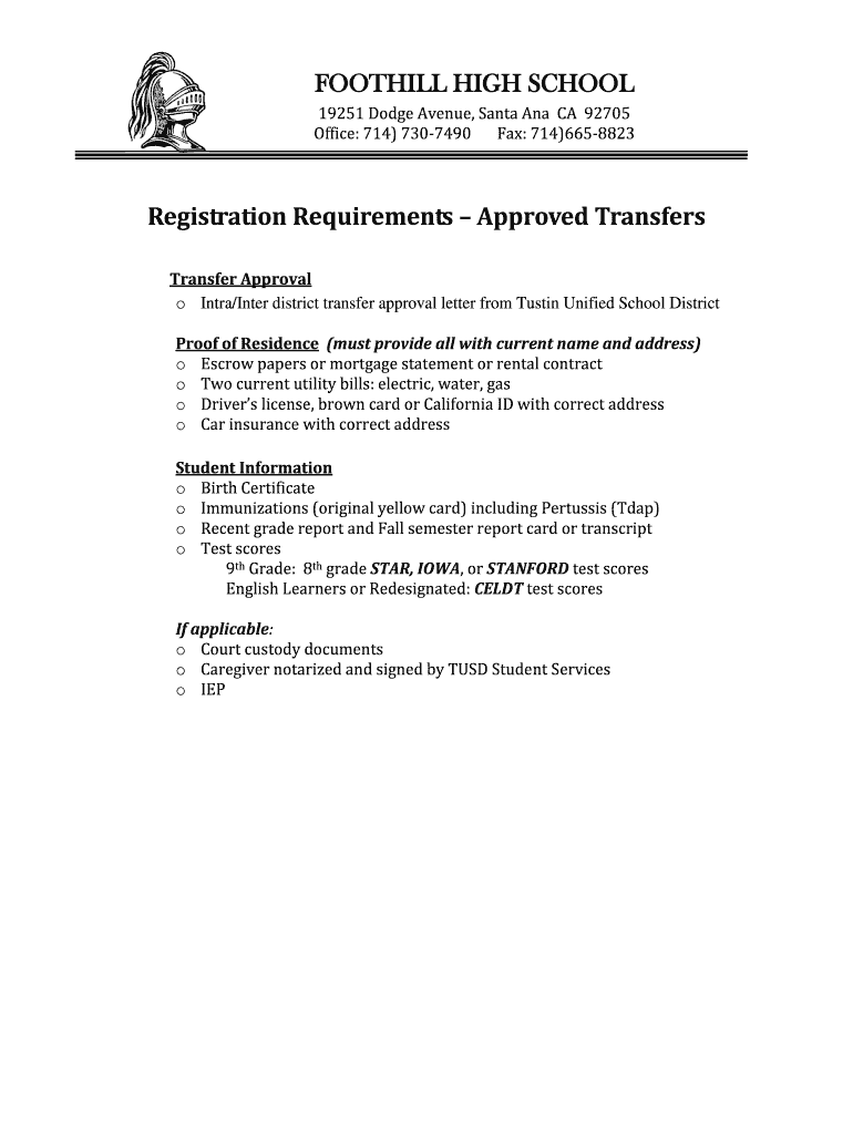 Fillable Online Enrollment Packet for Transfers Fax Email Print - pdfFiller