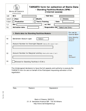 Fillable Online TARGET2 bformb for collection of Static Data - Standing ...