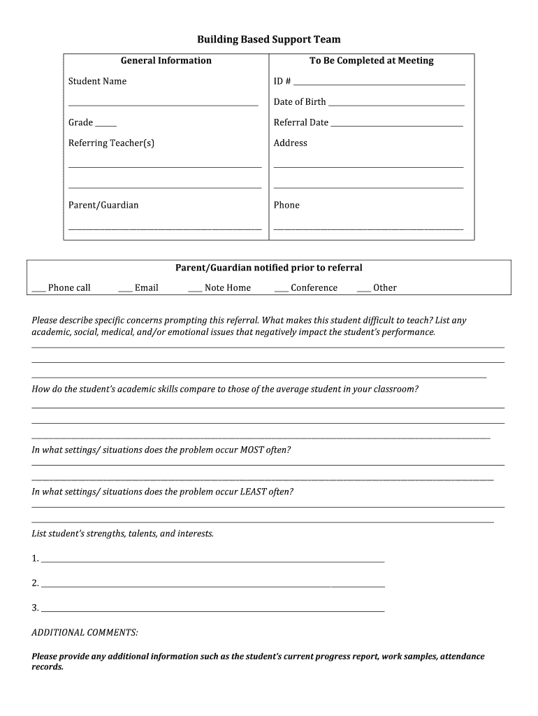 Fillable Online walthampublicschools BBST referral form2 - Waltham ...