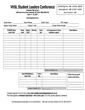 Fillable Online vhsl VHSL Student Leaders Conference Fax Email Print ...