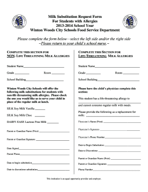 Fillable Online Milk Allergy Instruction Form Fax Email Print - pdfFiller