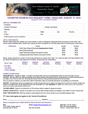 Fillable Online EXHIBITOR ROOM BLOCK REQUEST FORM DEADLINE AUGUST Fax ...