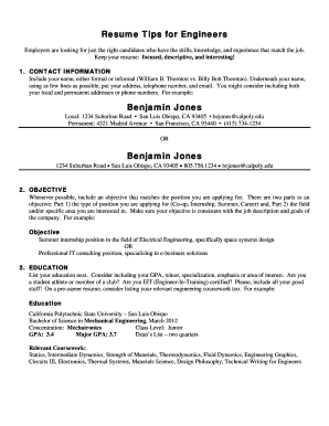 Fillable Online Resume Tips for Engineers Fax Email Print - pdfFiller
