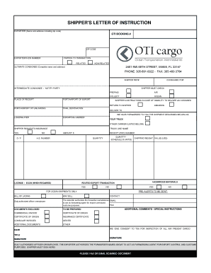 Fillable Online Shipper Letter of Instructions - OTIcargo Fax Email ...
