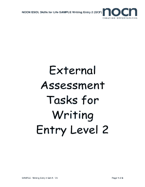 Fillable Online nocn org NOCN ESOL Skills for Life SAMPLE Writing Entry 2 (QCF) - nocn org Fax ...