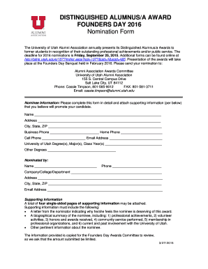 Fillable Online ulink utah Distinguished Alumnus/a Award - Alumni Association, University of ...