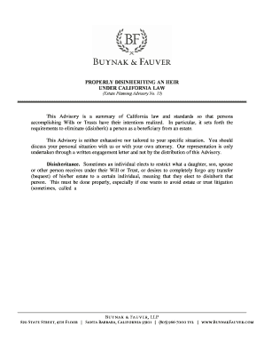 Fillable Online PROPERLY DISINHERITING AN HEIR Fax Email Print - pdfFiller
