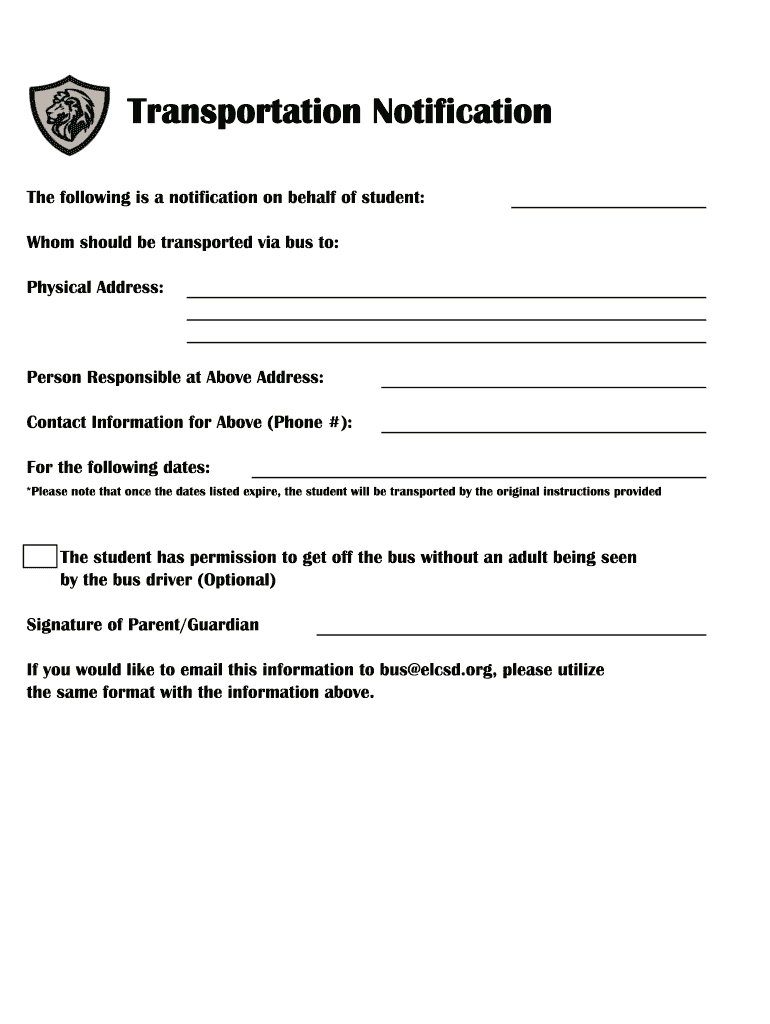 Fillable Online elcsd Transportation Notification Change Slip Fax Email ...