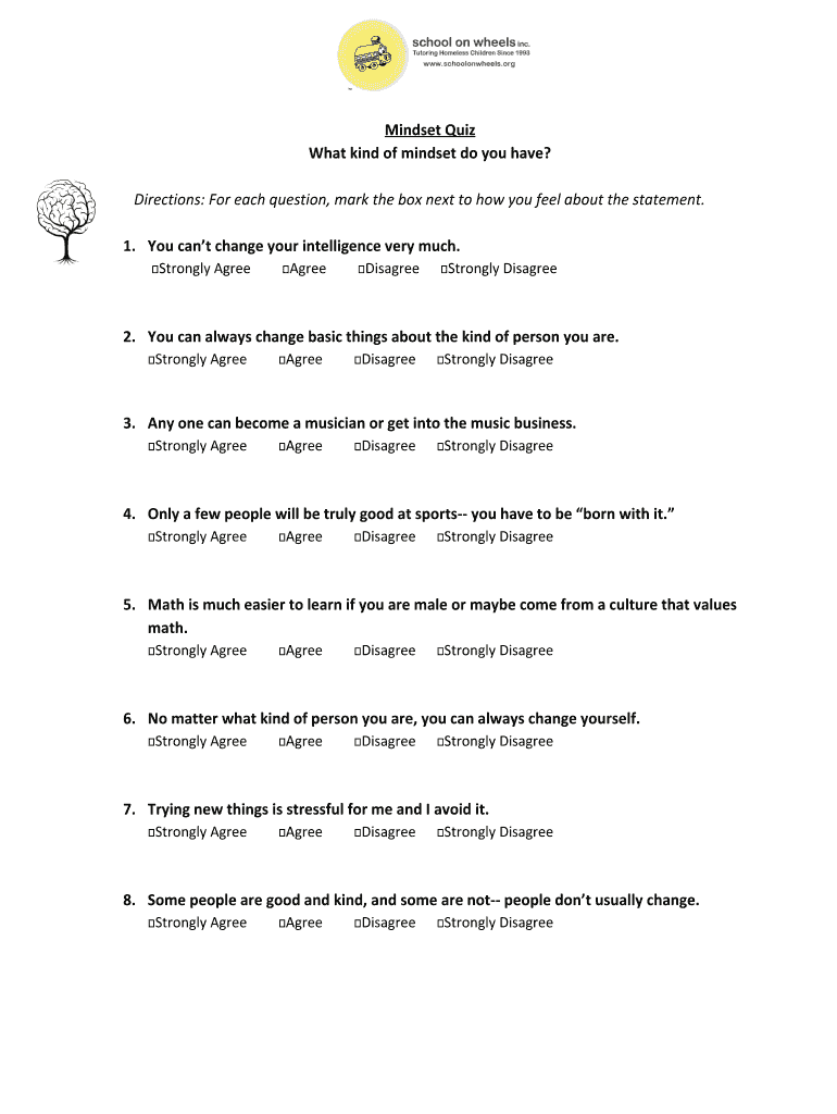 Fillable Online What kind of mindset do you have Fax Email Print - pdfFiller