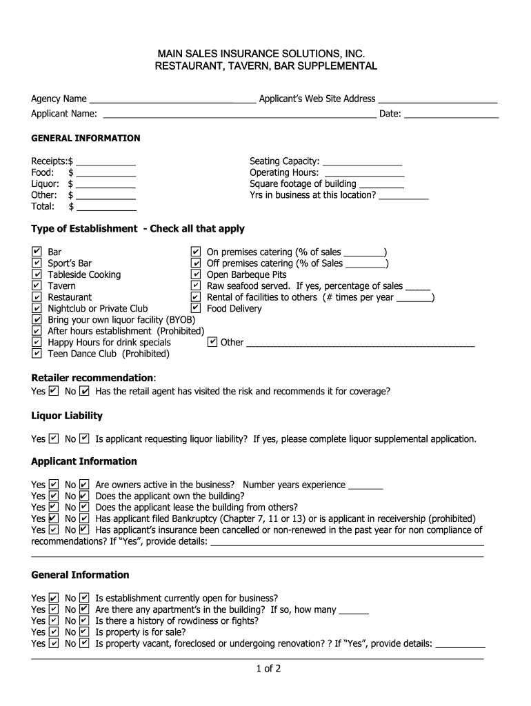 Fillable Online RESTAURANT/TAVERN/BAR PDQ Fax Email Print - pdfFiller