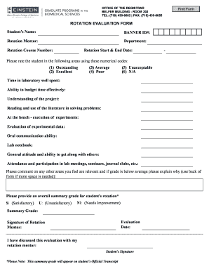 Fillable Online einstein ROTATION EVALUATION FORM Students Name BANNER ID Fax Email Print ...