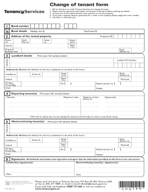 Fillable Online Change of tenant form For tenants PDF 259 KB - Tenancy ...